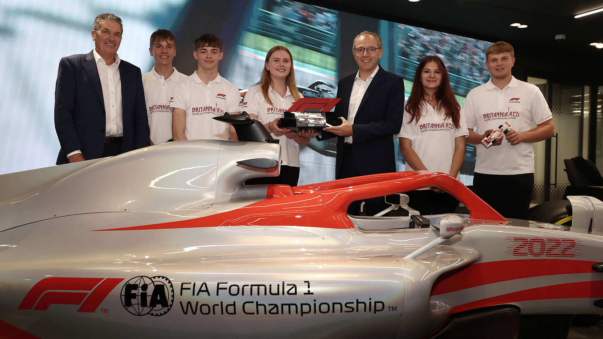 F1 in Schools trophy presented to winning team 'Britannia Red' by ...