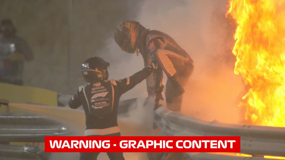Bahrain Grand Prix red flagged as Romain Grosjean escapes big crash on ...