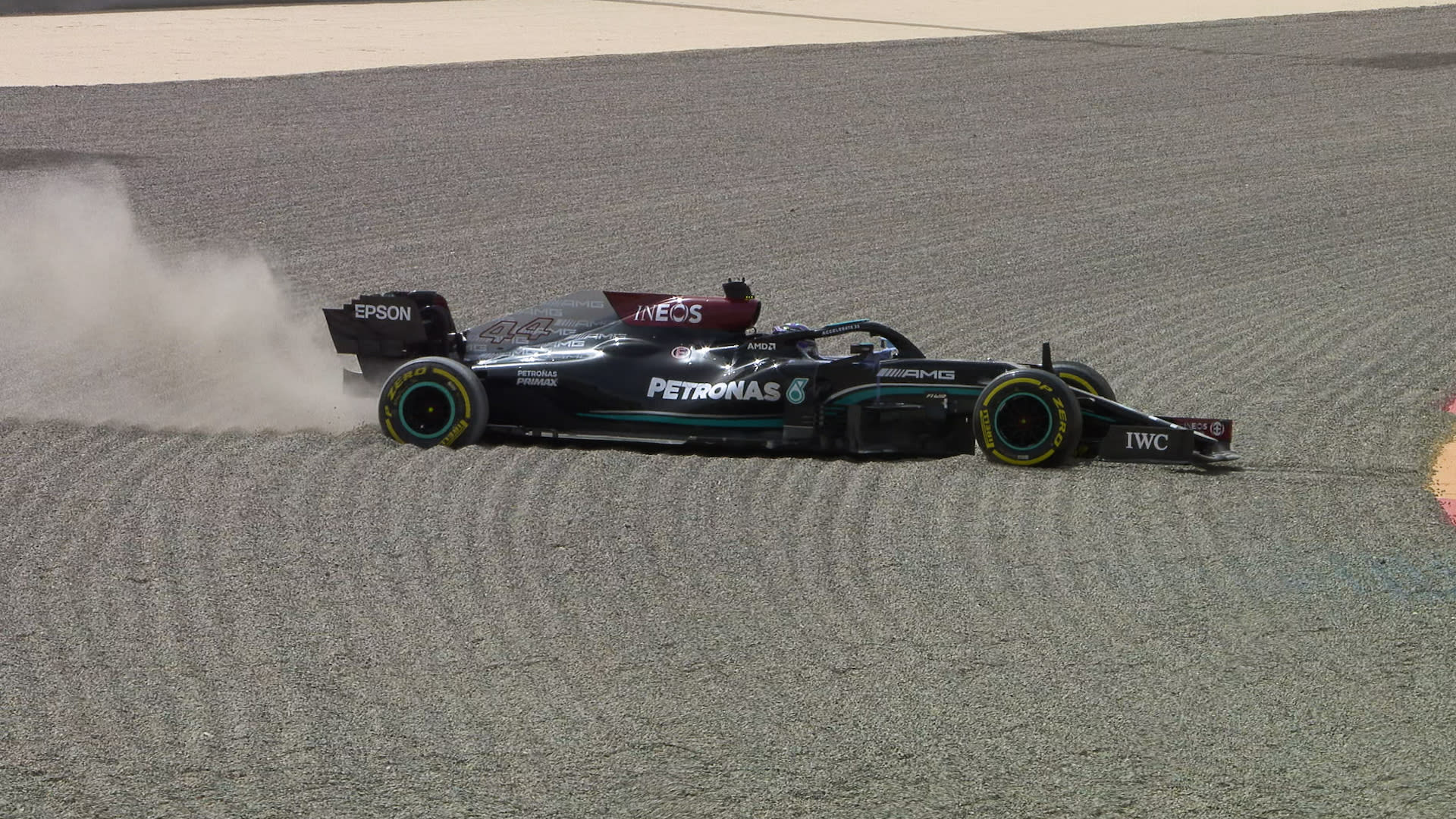 WATCH: Rare error from Hamilton as he spins Mercedes into gravel on Day ...
