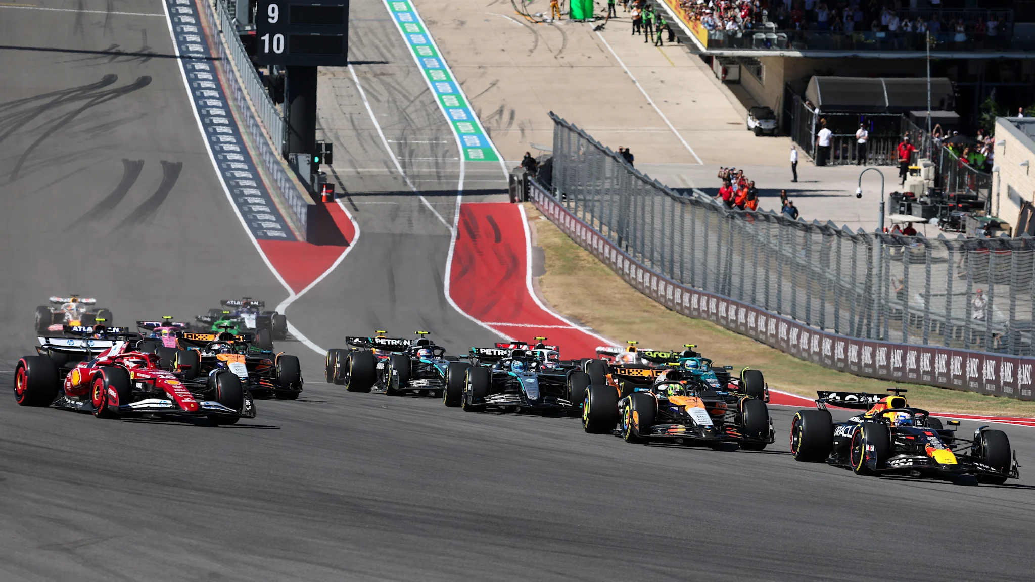 RACE START: Watch as Max Verstappen holds lead in Austin while Charles ...