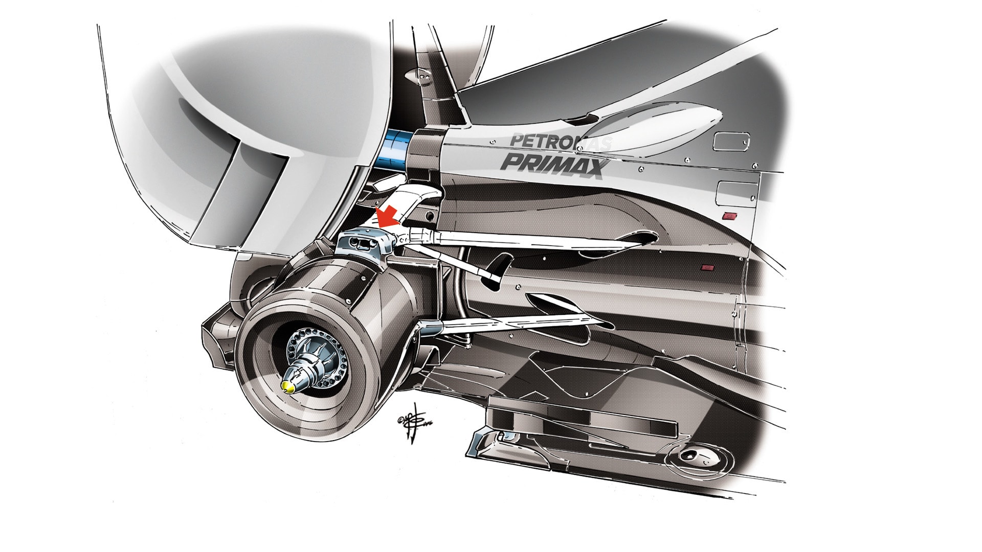 Mercedes F1 W06 Hybrid - rear suspension & brake ducts